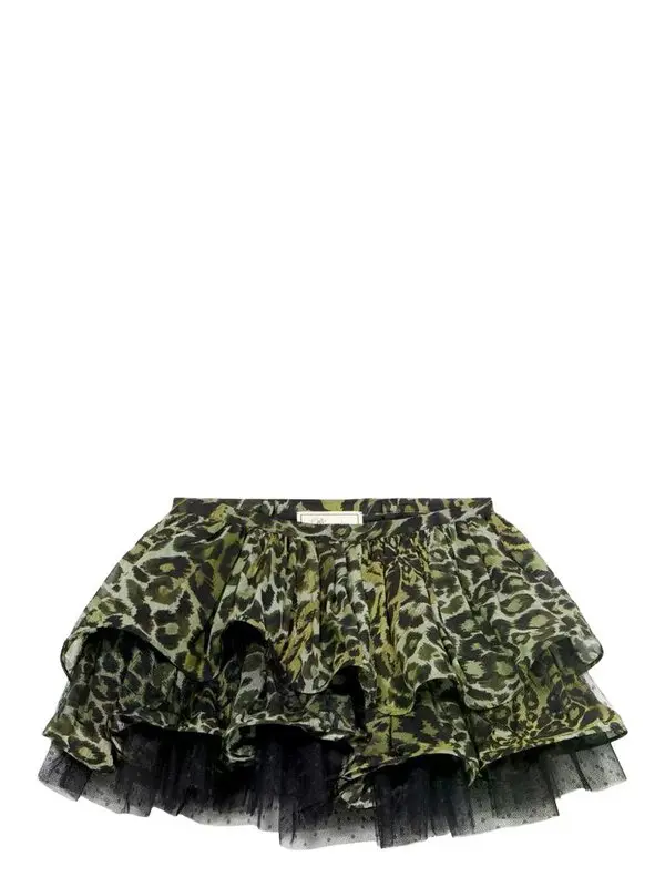 Blumarine Animal-print Mini Skirt With Ruffle Detailing - Green