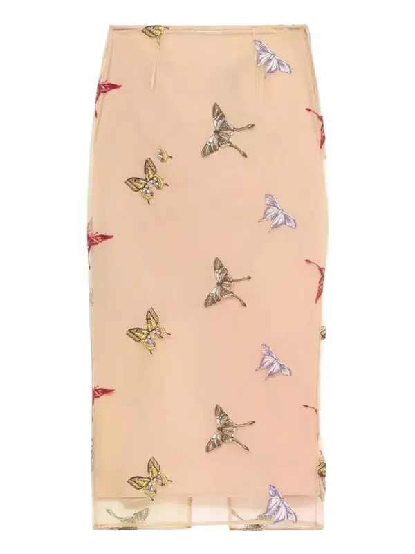 Blumarine Butterfly-appliqué Midi Skirt - Neutrals