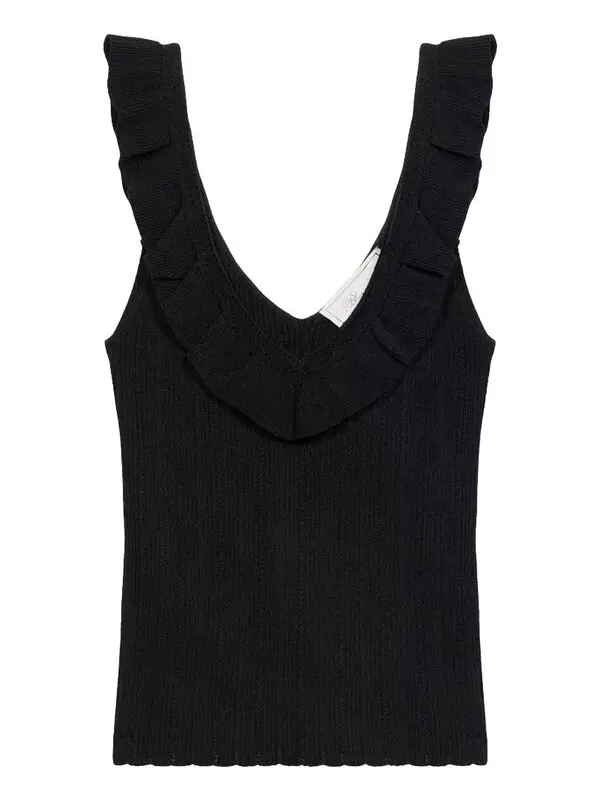 Blumarine Ruffled V-neck Tank Top - Black