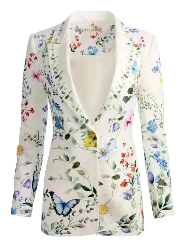 Alice + Olivia Breann Printed Blazer - White
