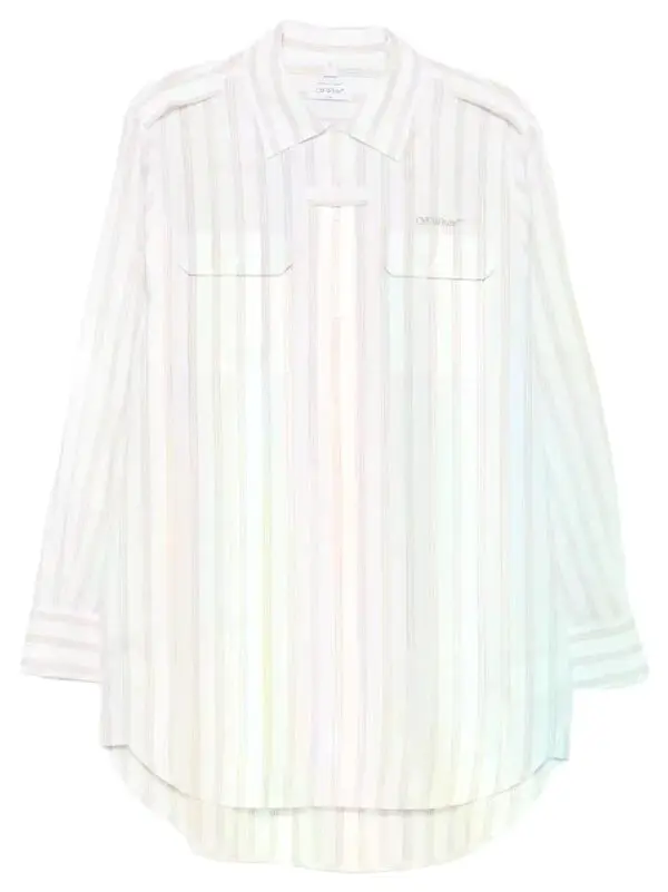 Off-White Striped Mini Shirt Dress - White