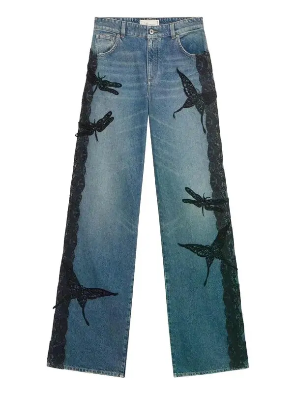 Blumarine Lace Trim Butterfly Jeans - Blue