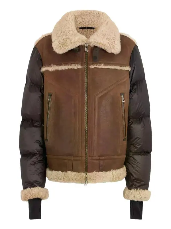 Moncler Shearling Trim Jacket - Brown