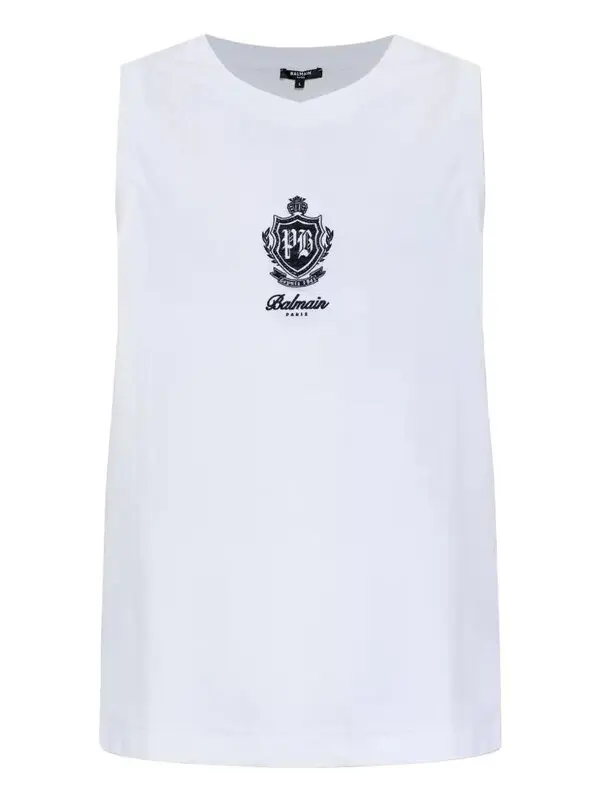 Balmain Logo Sleeveless Top - White
