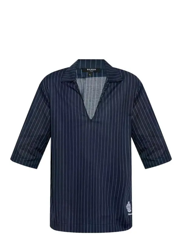 Balmain Pinstripe V-neck T-shirt - Blue