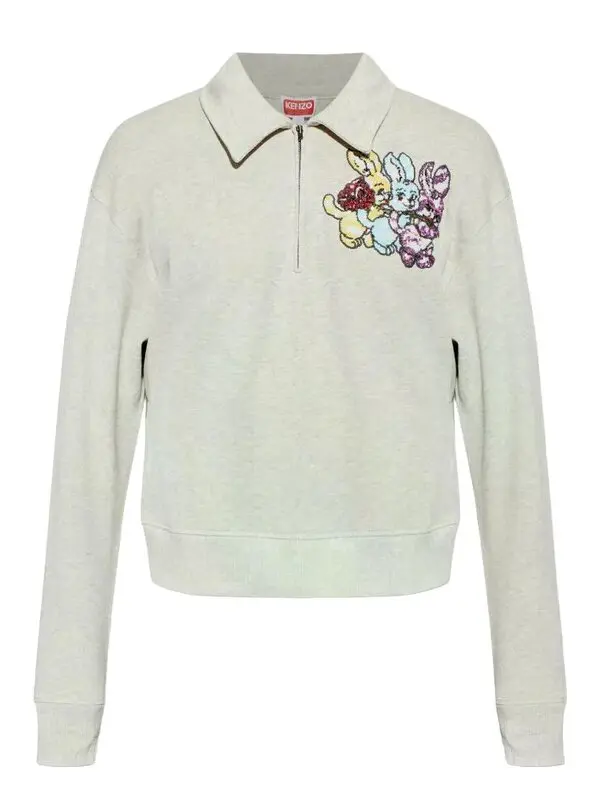 Kenzo Rabbit-motif Zip-up Sweater - Grey