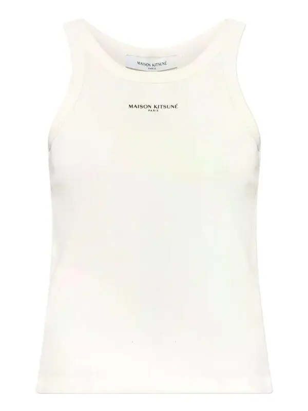 Maison Kitsuné Ribbed Logo Tank Top - Neutrals