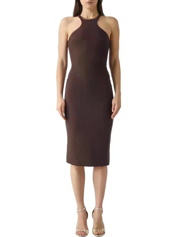 Elisabetta Franchi Halterneck Midi Dress - Brown