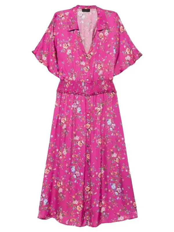 Liu Jo Floral-print Shirred Midi Dress - Pink