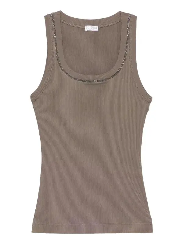 Brunello Cucinelli Beaded Ribbed Tank Top - Brown