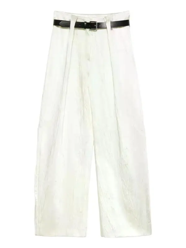Sportmax Belted Textured Palazzo Pants - White