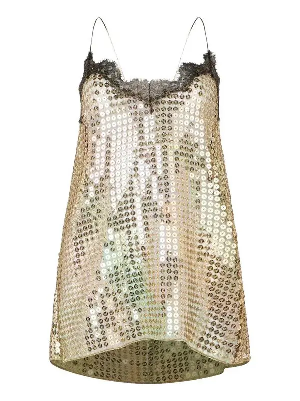Roberto Cavalli Lace Sequin Top - Gold