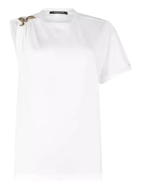Roberto Cavalli Asymmetric Snake Motif T-shirt - White