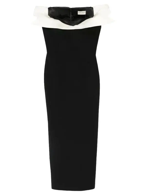 THE NEW ARRIVALS ILKYAZ OZEL Off-shoulder Fitted Dress With Contrasting Collar - Black