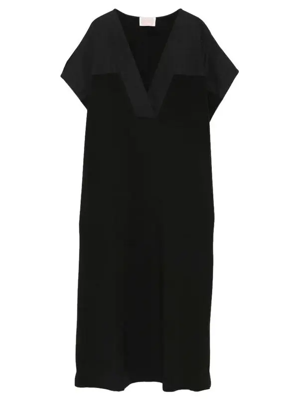 Marina Rinaldi V-neck Paneled Midi Dress - Black