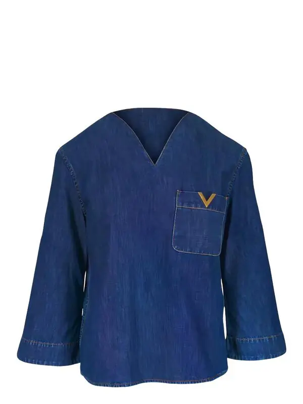 Valentino Garavani V-neck Pocket-detail Blouse - Blue