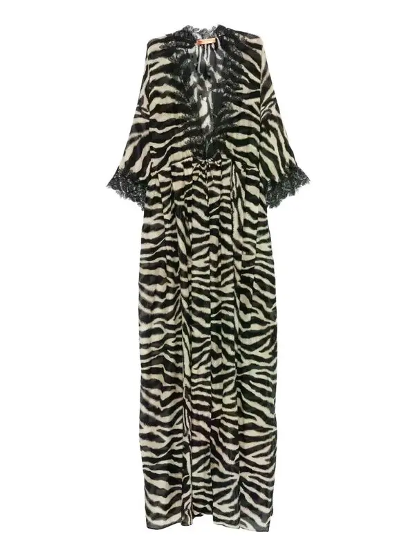 Ermanno Scervino Zebra-print Lace Trim Kimono - Black
