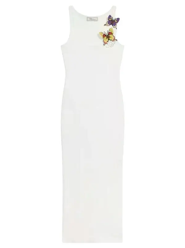 Blumarine Butterfly-appliqué Midi Dress - White