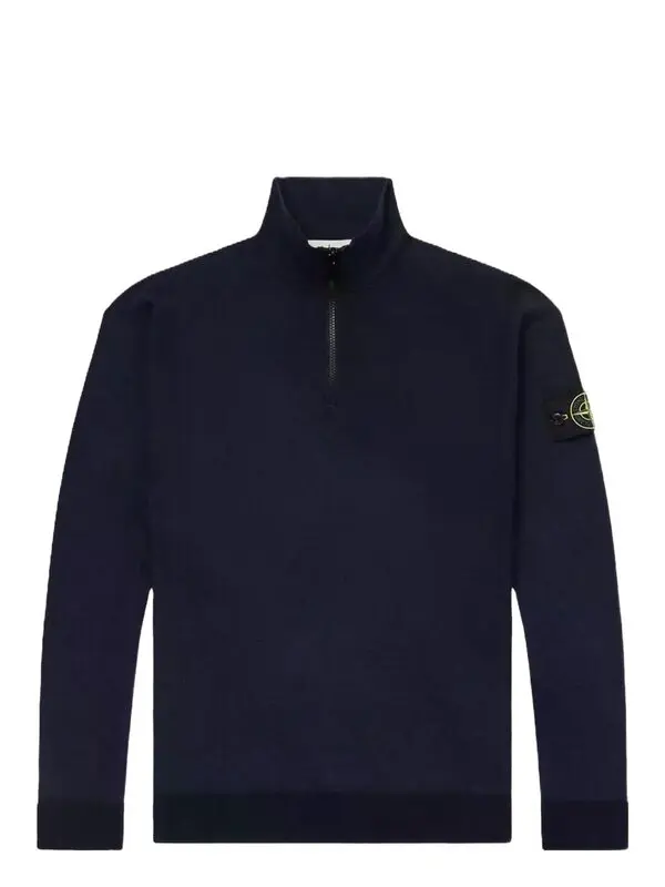 Stone Island Zip-up Sweater With Logo Appliqu - Blue