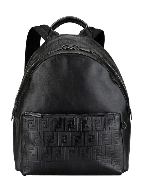 Fendi Vitello Grace Zucca Embossed Leather Backpack - Black