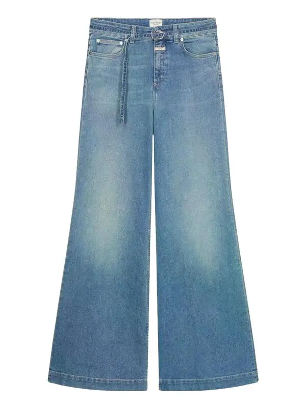 Closed Tie-waist Wide Leg Jeans - Blue