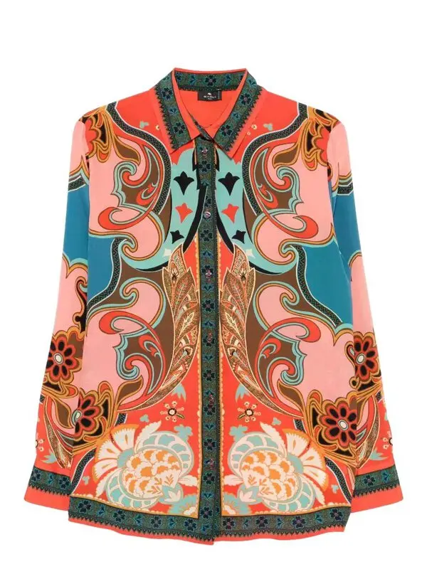 Etro Floral-print Silk Shirt - Orange