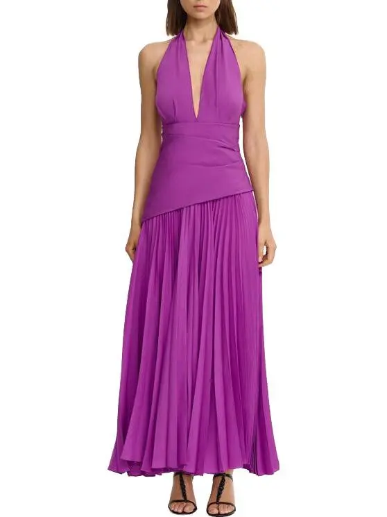 Acler Kerrison Pleat Maxi Halter Gown - Deep Mulberry