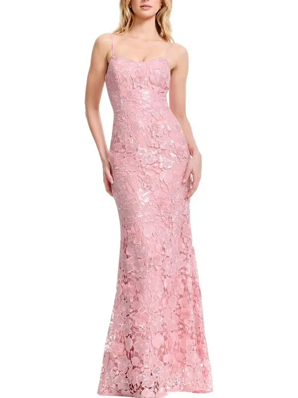 Dress The Population Giovanna Sequin Floral Lace Mermaid Gown - Blush