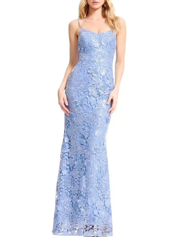 Dress The Population Giovanna Sequin Floral Lace Mermaid Gown - Sky