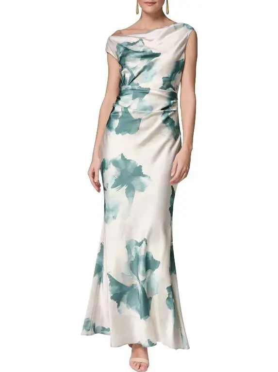 Donna Karan New York Water Lily Print One-shoulder Gown - Watrlily