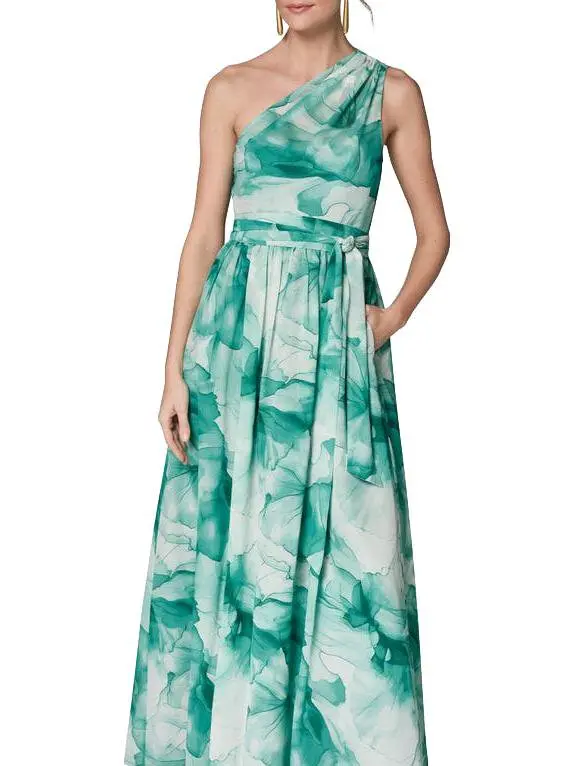 Donna Karan New York Floral One-shoulder Gown - Lawn Multi