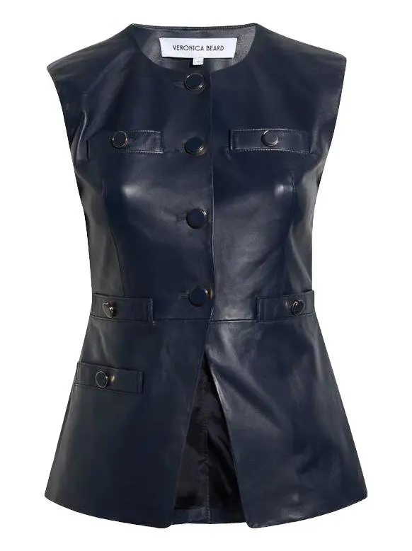 Veronica Beard Tamara Lambskin Leather Vest - Navy