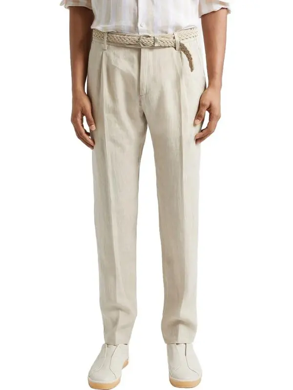 Eleventy Pleated Tapered Linen Pants - 02nn Sand