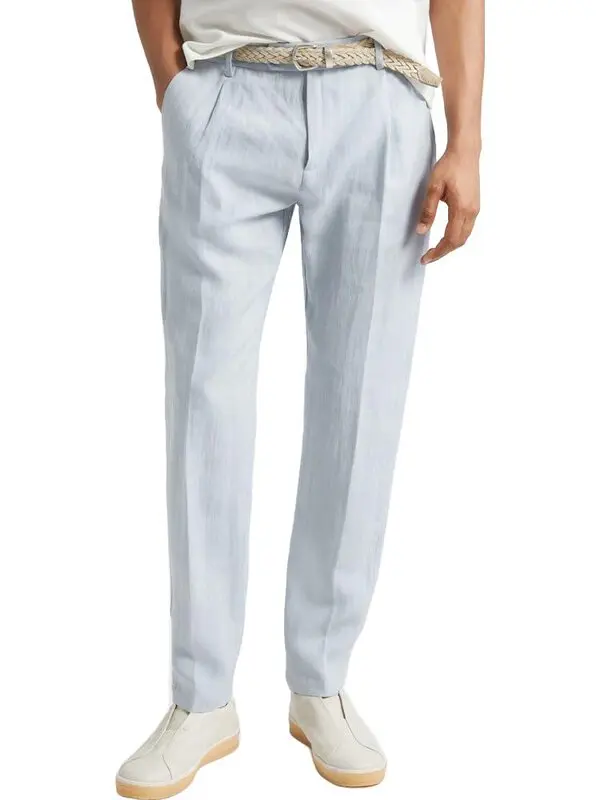 Eleventy Pleated Tapered Linen Pants - 08n Zucchero