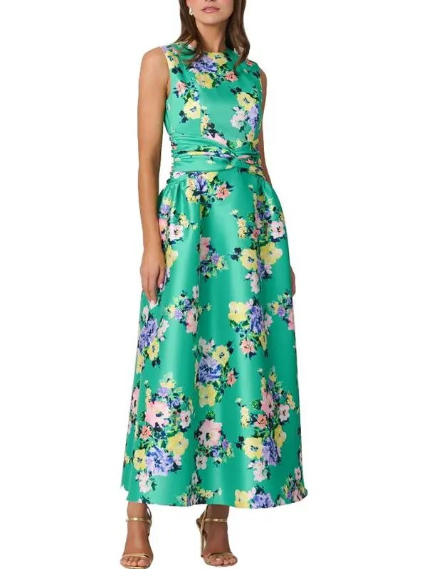 Shoshanna Floral Mikado Estrella Dress - Vibrant Green Multi