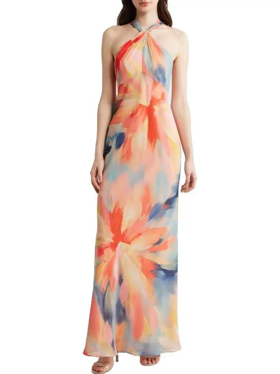 Vince Camuto Sleeveless Chiffon Maxi Dress - Coral Multi