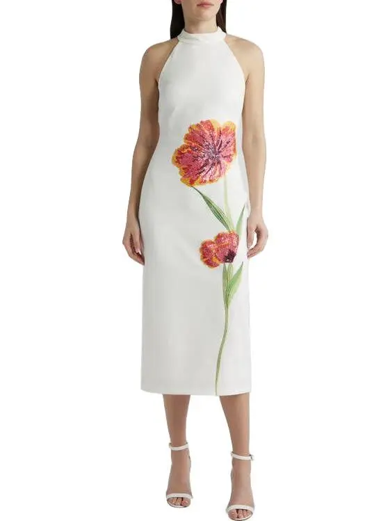 Vince Camuto Sequin Flower Midi Dress - Ivory