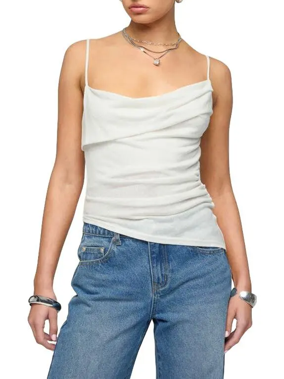 EDIKTED Asymmetric Cowl Neck Camisole - White