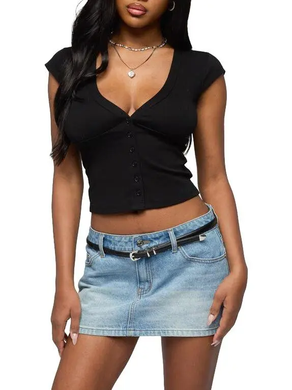 EDIKTED Alza Front Button Crop Top - Black