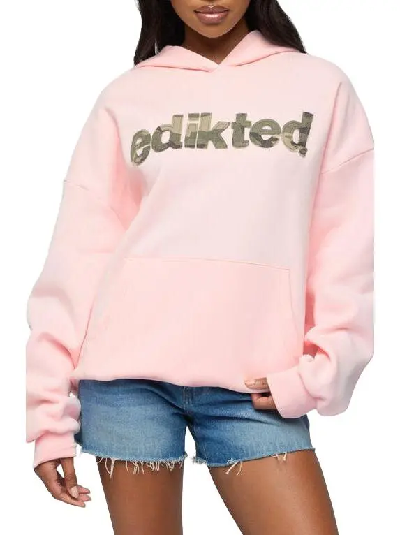 EDIKTED Oversized Hoodie With Logo Appliqués - Light-pink