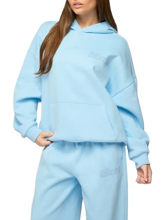 EDIKTED Oversized Hoodie With Floral Logo - Light-blue