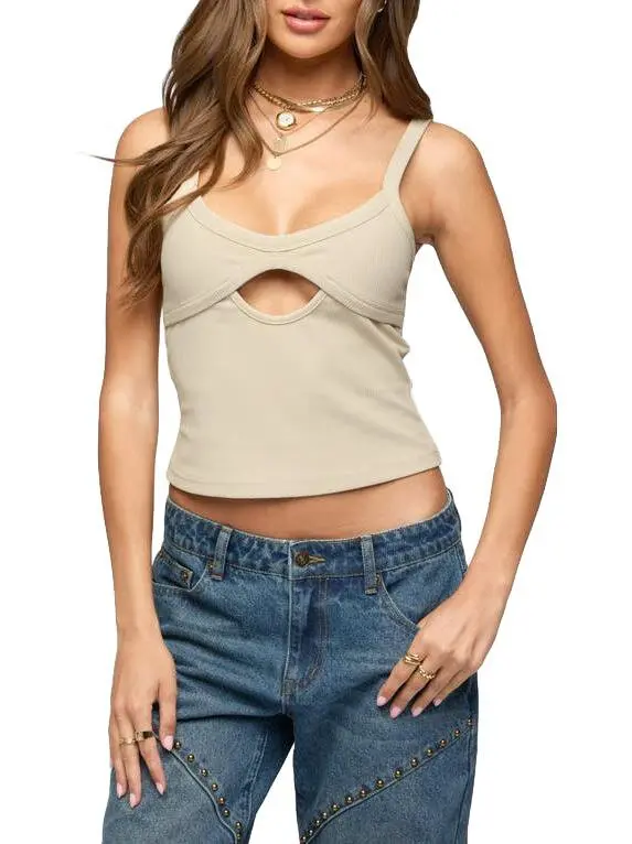 EDIKTED Cutout Crop Tank - Beige