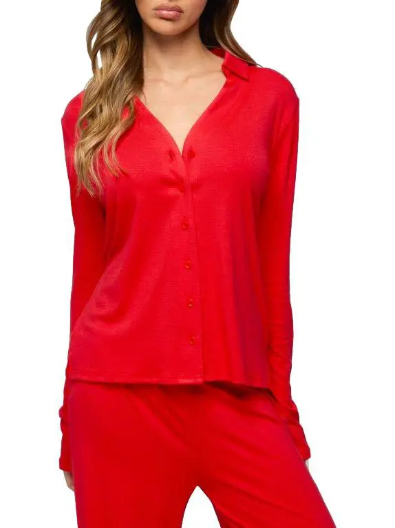 EDIKTED Justina Lounge Button-up Top - Red