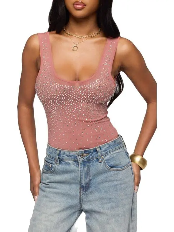 EDIKTED Angelita Embellished Mesh Tank - Pink