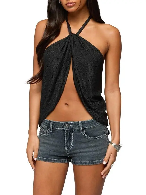 EDIKTED Metallic Halter Top - Black
