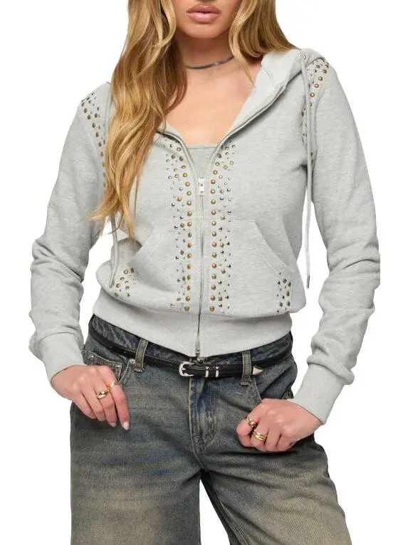 EDIKTED Patricia Studded Zip-up Hoodie - Gray-melange