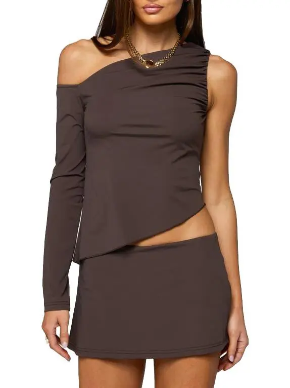 EDIKTED Lucretia Asymmetric One-shoulder Top - Brown