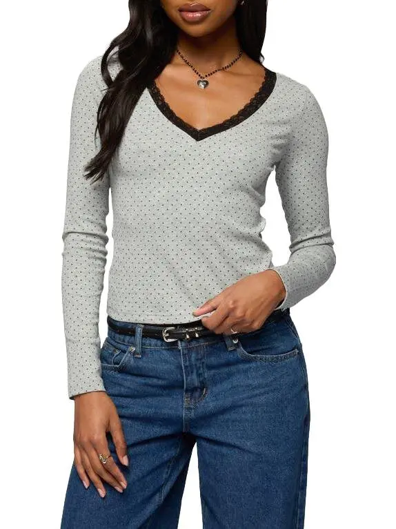 EDIKTED Morah Polka Dot Top - Gray-melange