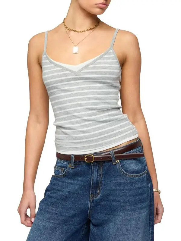 EDIKTED Layered Stripe Camisole - Light-gray-melange