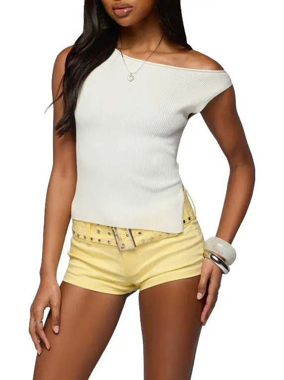 EDIKTED Myrah Rib Off-the-shoulder Tank - Cream